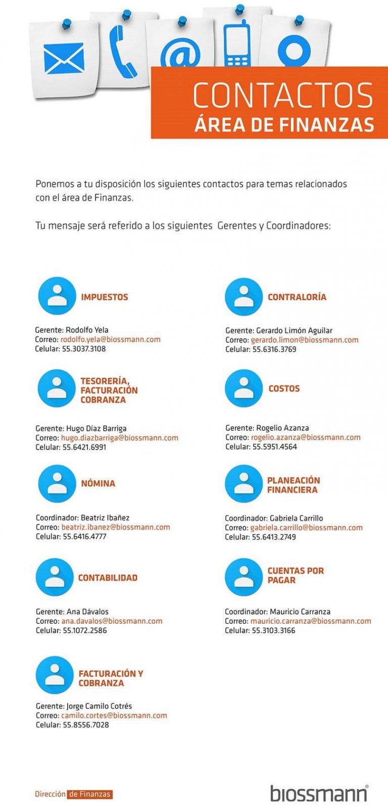 Contactos | Área de Finanzas | Biossmann ConTIgo